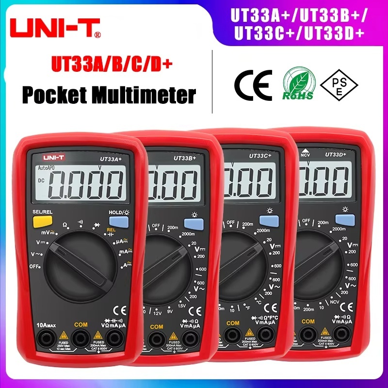 UNI-T UT33A/B/C/D+ Handheld Digital Multimeter 600V AC/DC NCV Multifunction High Precision ...