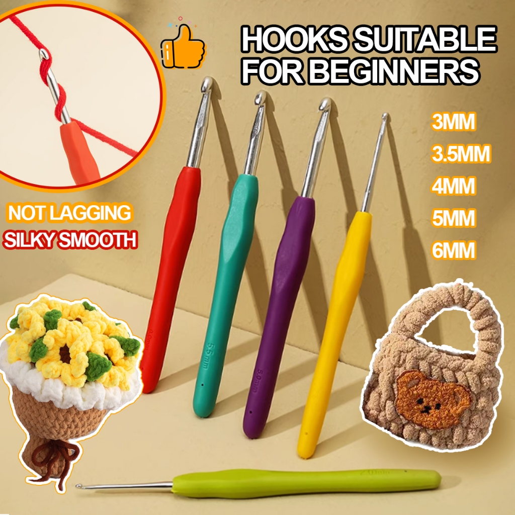 5Pcs Crochet Hook Set Rubber Handle Aluminum Knitting NeedlesPreferred3 ...