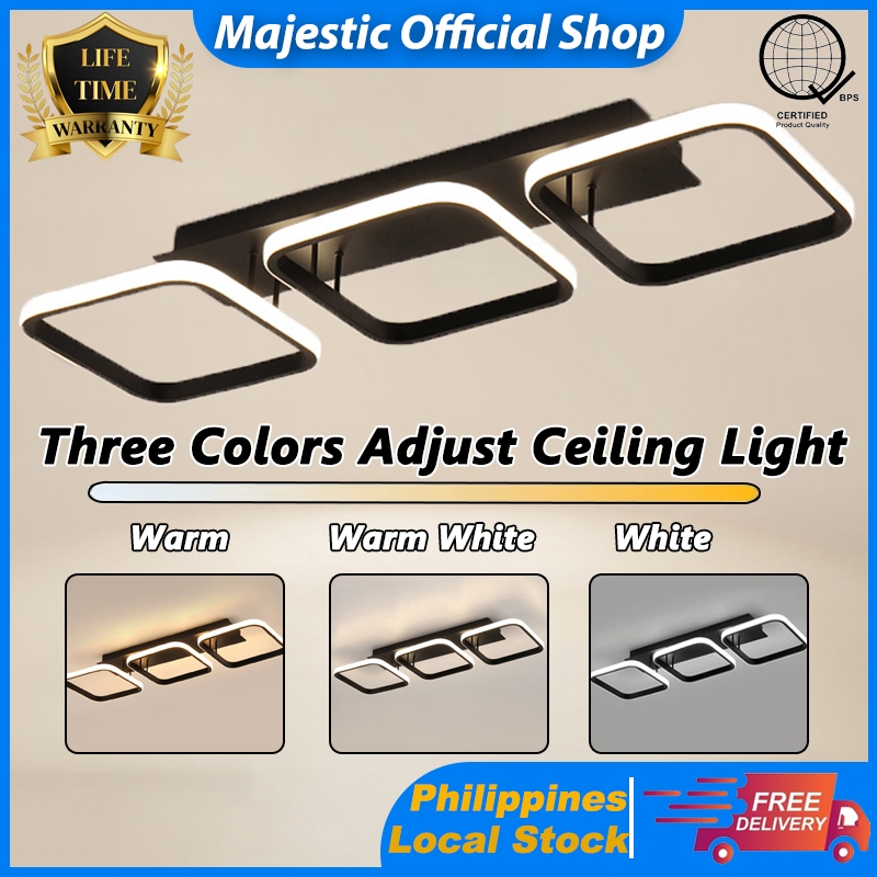 LED Ceiling Light 3 Square Tri-color Energy-saving Chandelier Nordic ...