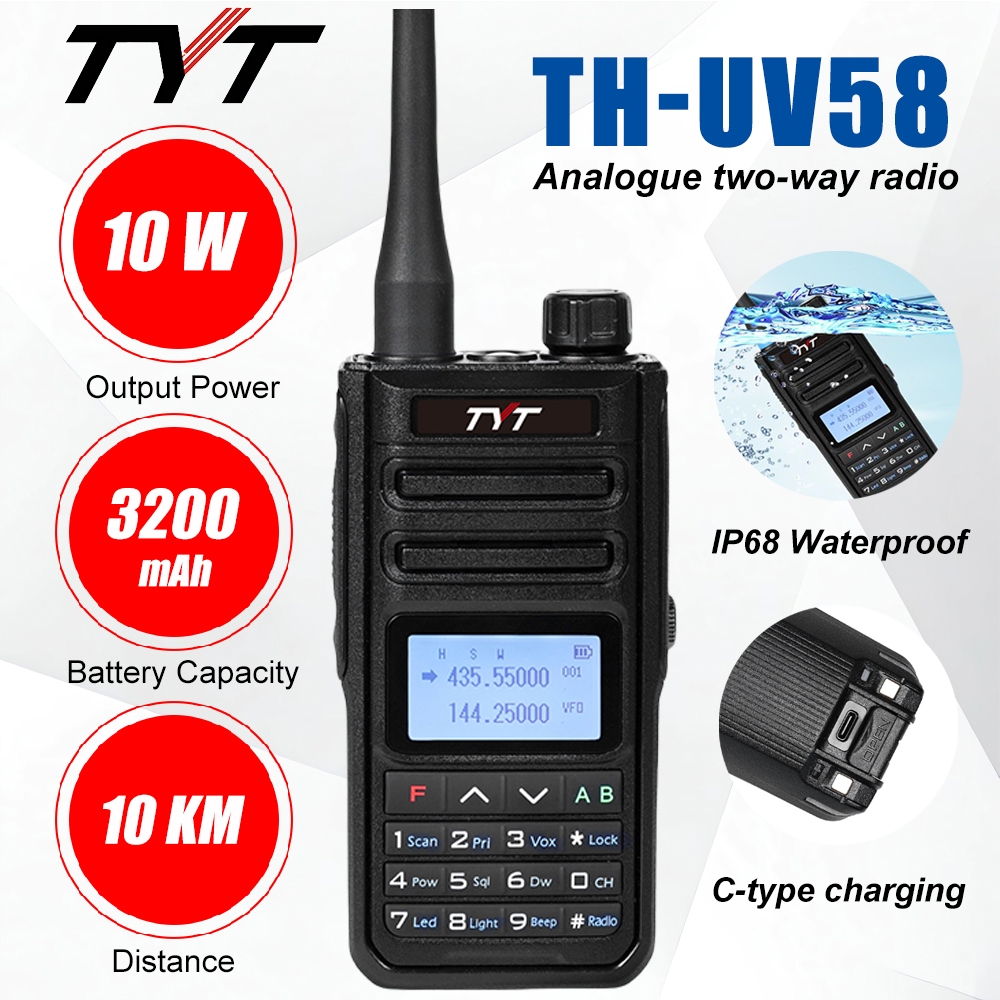 TYT TH-UV 58 Walkie Talkie 10W IP68 waterproof C-type Charger 3200 mAh 200CH VHF/UHF DUAL BAND ...