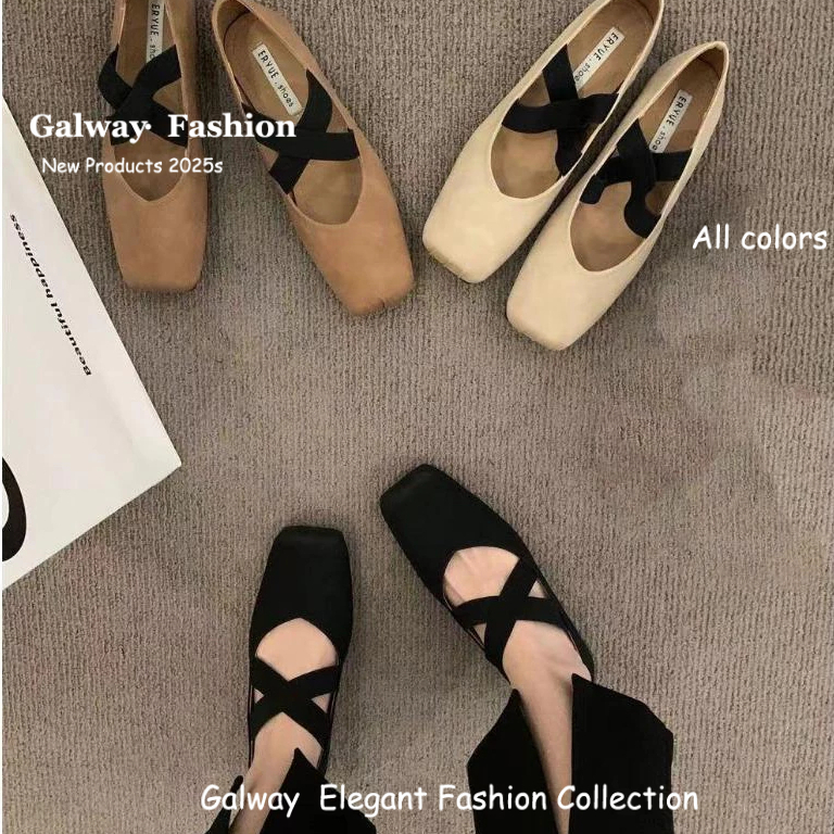 Galway French Retro Square Toe Ballet Shoes with Cross Straps Mary Jane ...