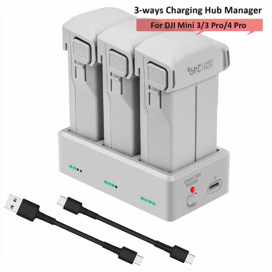 3 Way Charging Hub For DJI Mini 4/Mini 3 Pro/mini 3 Battery Charger USB ...