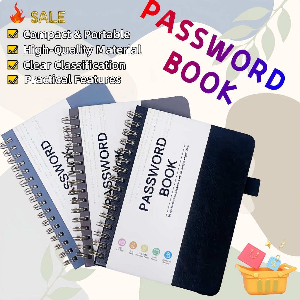 Password recording coil book with letter tags, faux leather index page ...