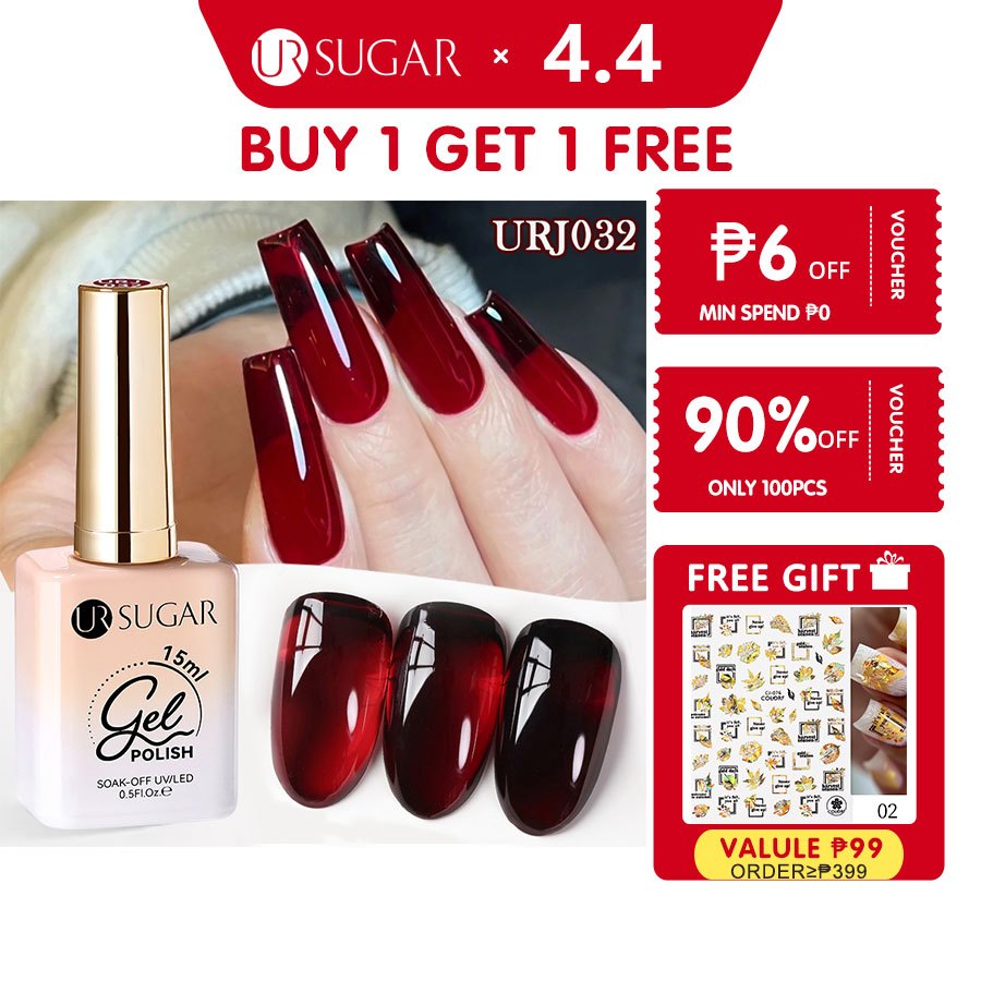 UR SUGAR 15ml Jelly Red Gel Polish Christmas Red Translucent Semi ...