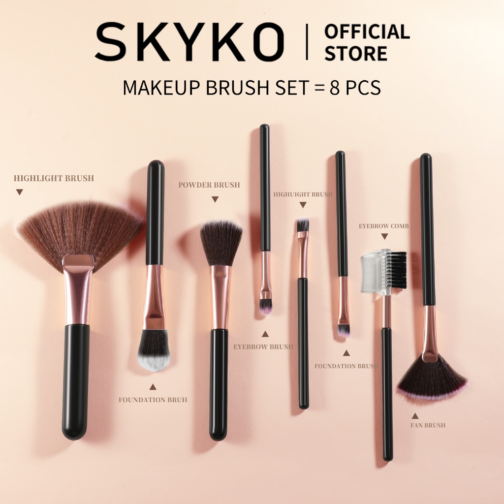 SKYKO 8 Pcs Makeup Brush Fluffy Full Make up Brush Nylon Fiber Set ...