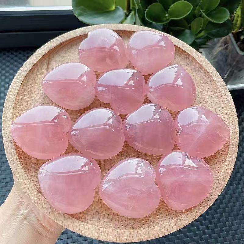 Natural Crystal Heart Shape Rose Quartz Reiki Healing Powder Crystal ...