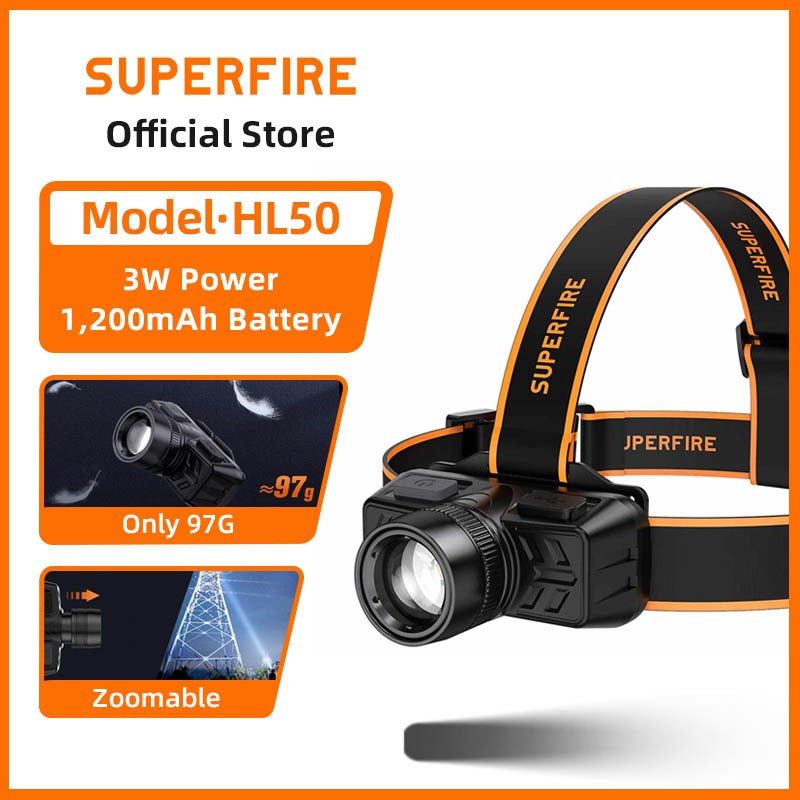 SUPERFIRE HL50 3W LED Mini Zoom Headlight Camping Fishing USB Waterproof Charging Headlamp Head ...