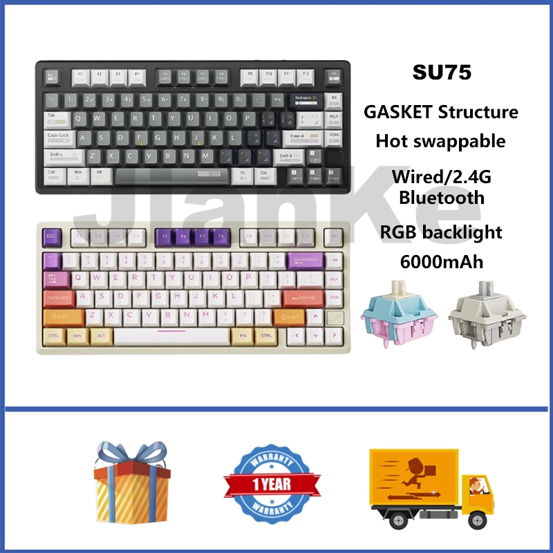 ZIDLI SU75 Aluminum Wireless Mechanical Keyboard 75% Hot swappable RGB ...