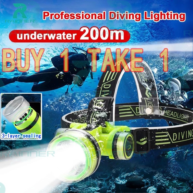 【Buy 1 take 1】Diving Flashlight Headlight Rechargeable Professional ...