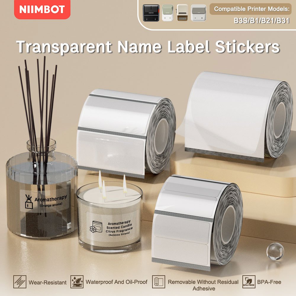 NIIMBOT B21/B1/B3s Transparent Label Printing Paper Name Sticker Waterproof Thermal | Shopee ...