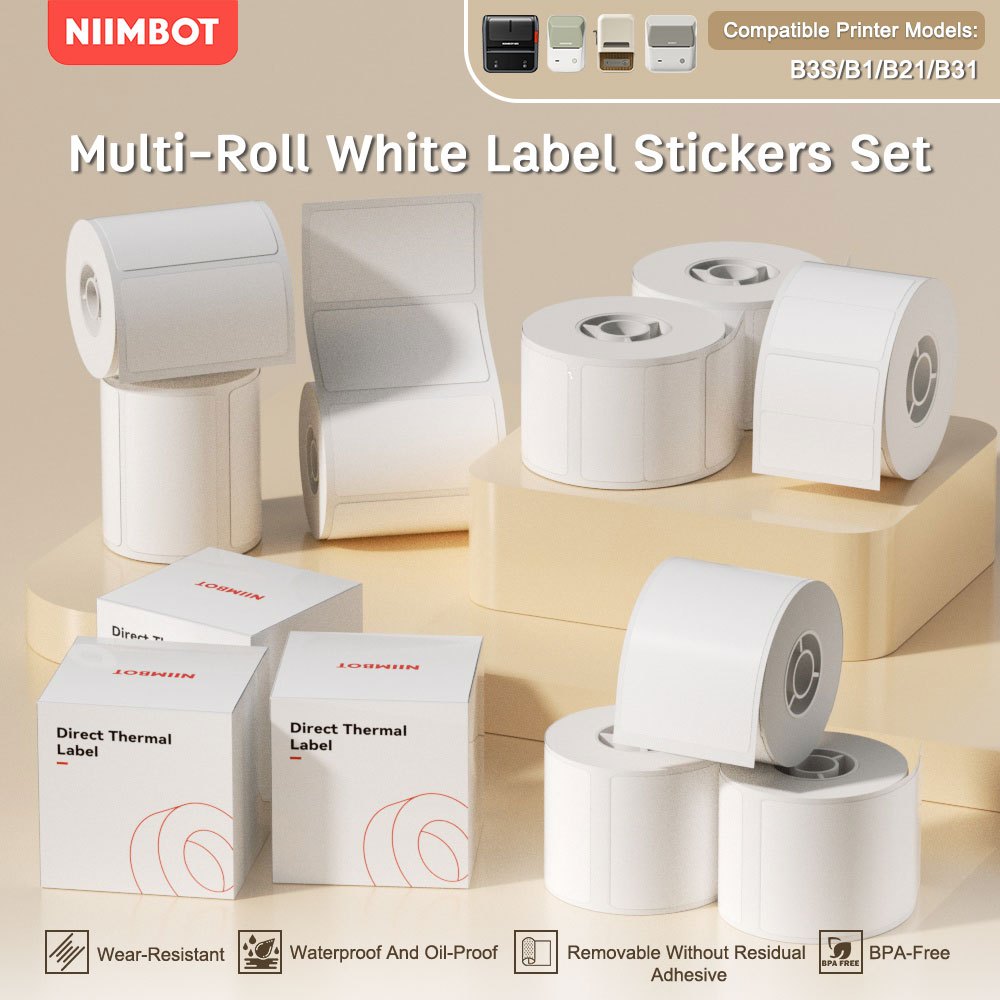【3 Rolls】NIIMBOT B21/B1/B3S White Thermal Label Paper, Price Tags for Clothing, Stickers for ...