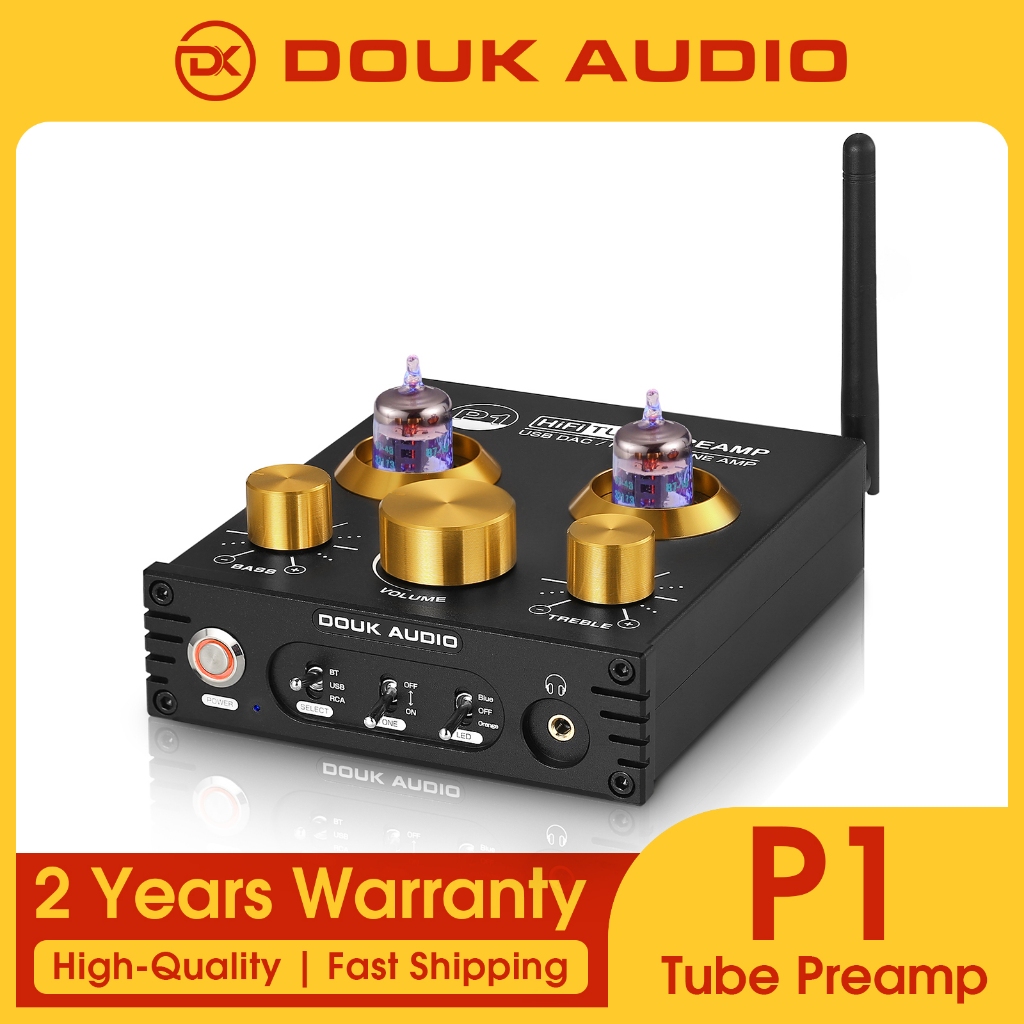 Douk Audio P1 HiFi JAN5725 Vacuum Tube Preamp Bluetooth 5.0 Audio Receiver USB DAC Headphone Amp ...