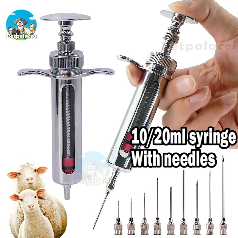 Veterinary Injection Stainless Steel 20ml Reusable Metal Syringe for ...
