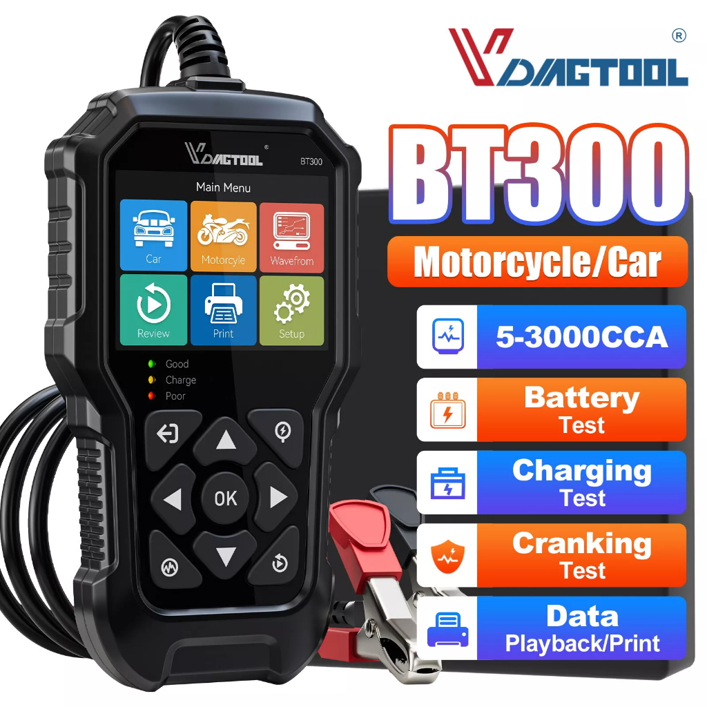 VDIAGTOOL BT300 Car Battery Tester Analyzer Digital 6V 12V Battery ...