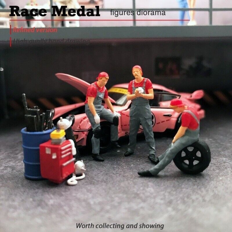 1/64 Diorama Character Doll Model Set Workshop Car Garage Maintenance ...