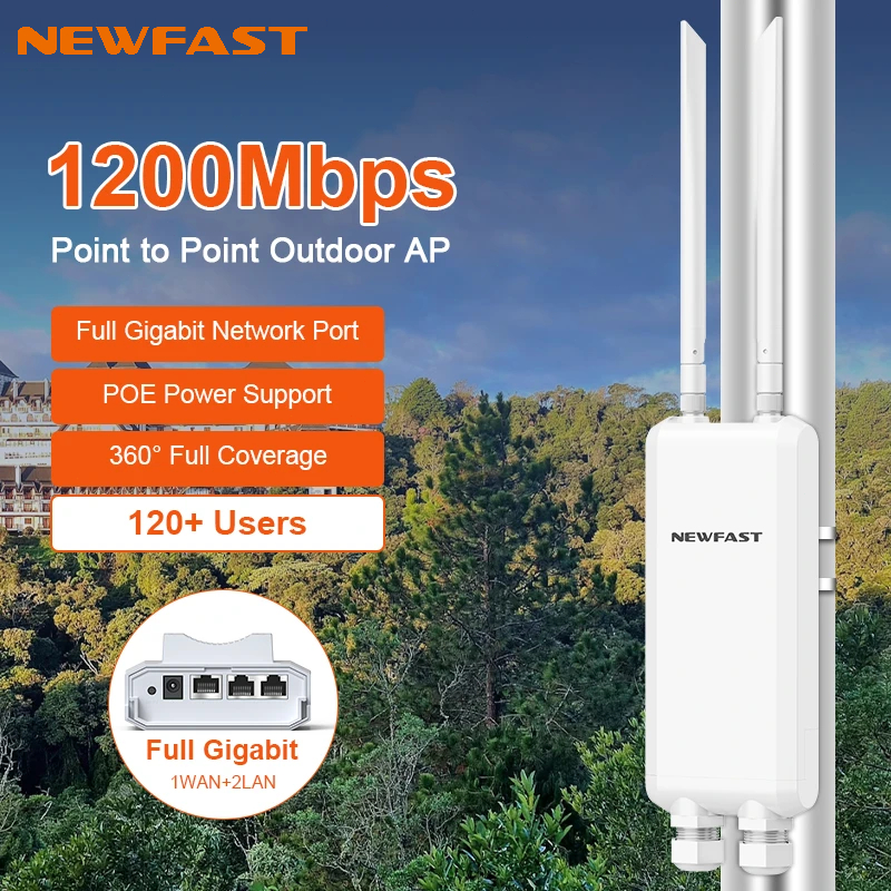 Newfast 3 Gigabit Ethernet Port Outdoor AP1200Mbps High Power Gigabit ...