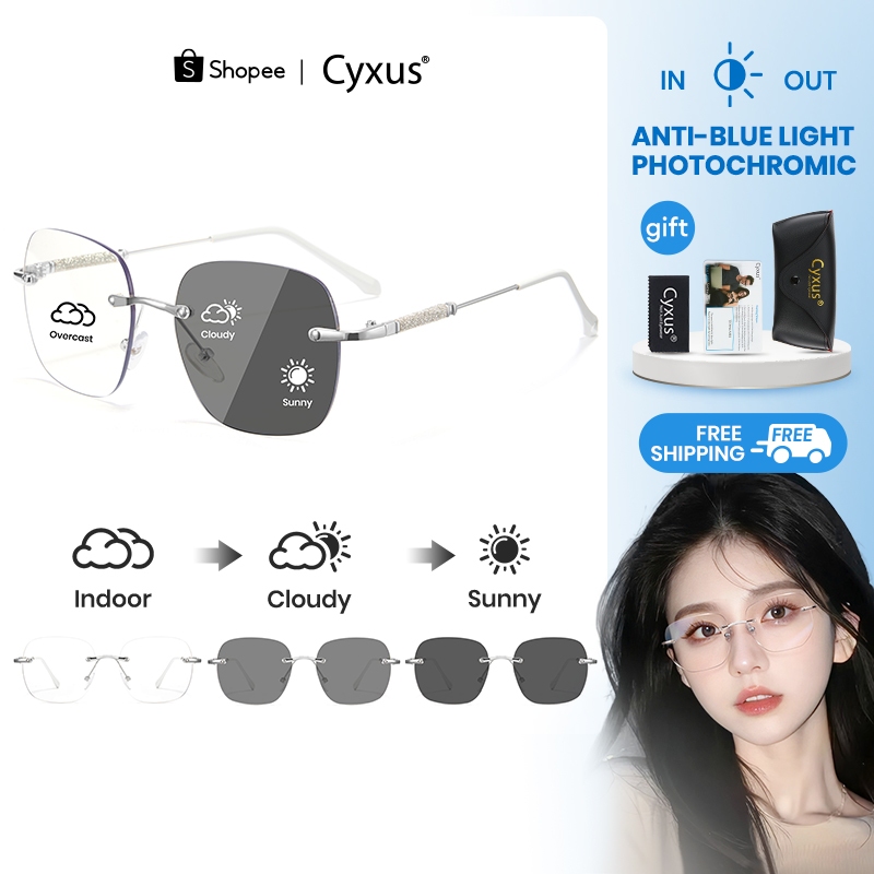 Cyxus Photochromic Frameless Narrow Frame Fashion Glasses Computer ...
