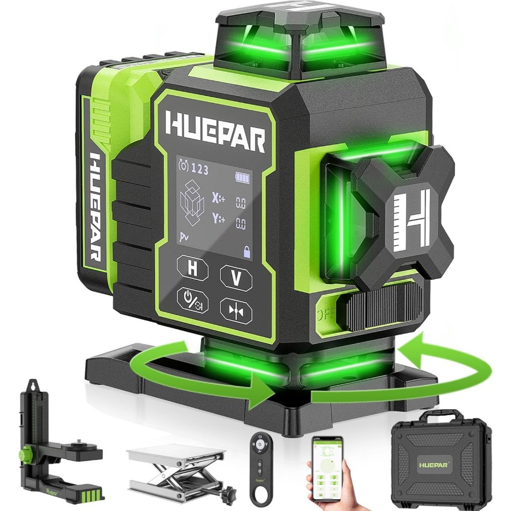 Huepar Laser Level 360 Self Leveling, W04CG Upgraded 4x360° Bluetooth ...