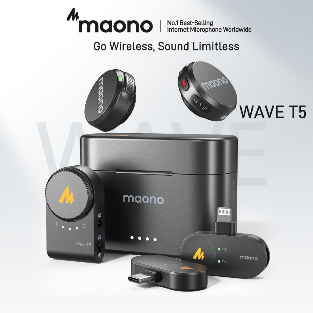Maono T5 Wireless Lavalier Microphone Noise Cancelling Microphone with ...