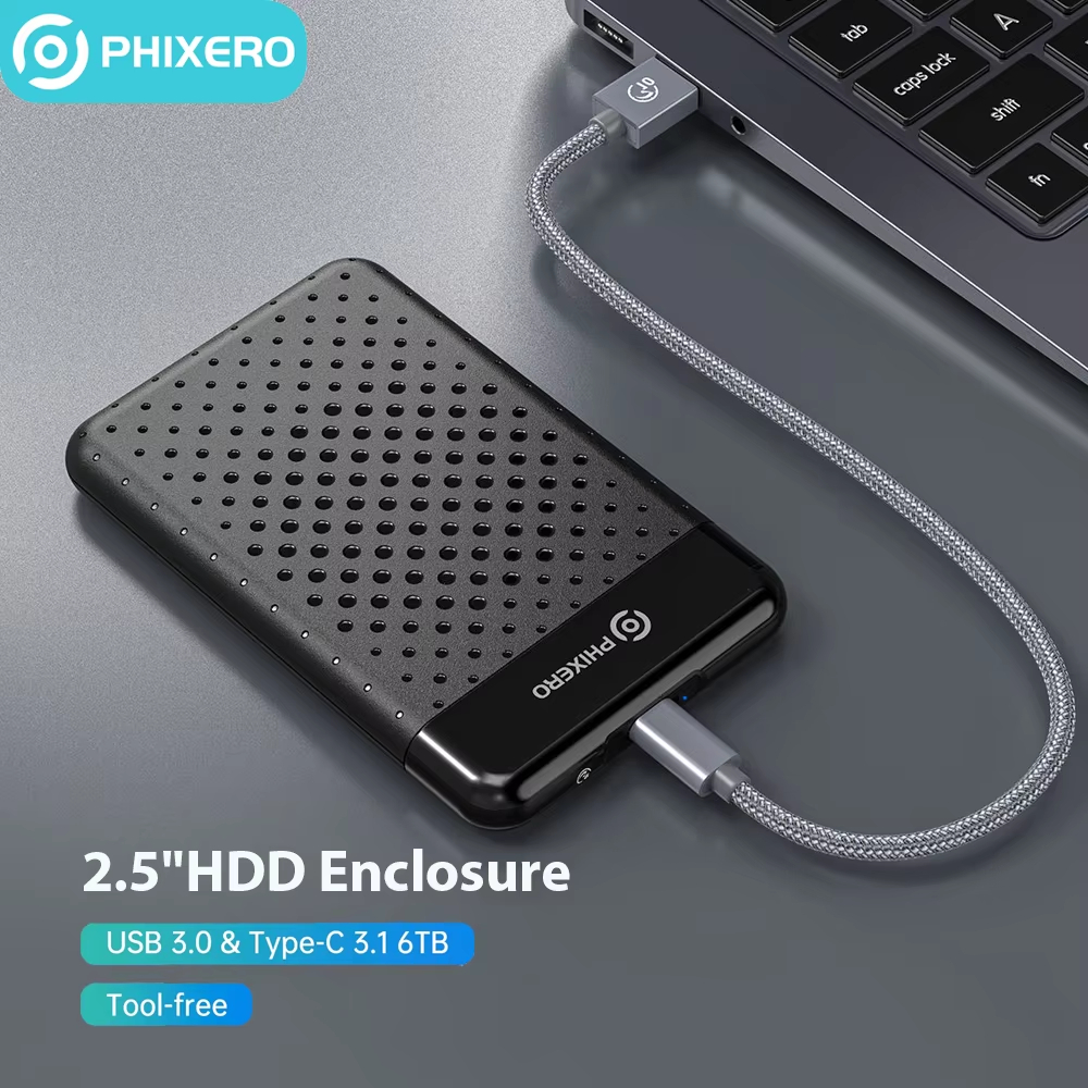 PHIXERO HDD Enclosure 2.5 Inch HDD Sata To USB 3.0 Tool-Free Portable ...