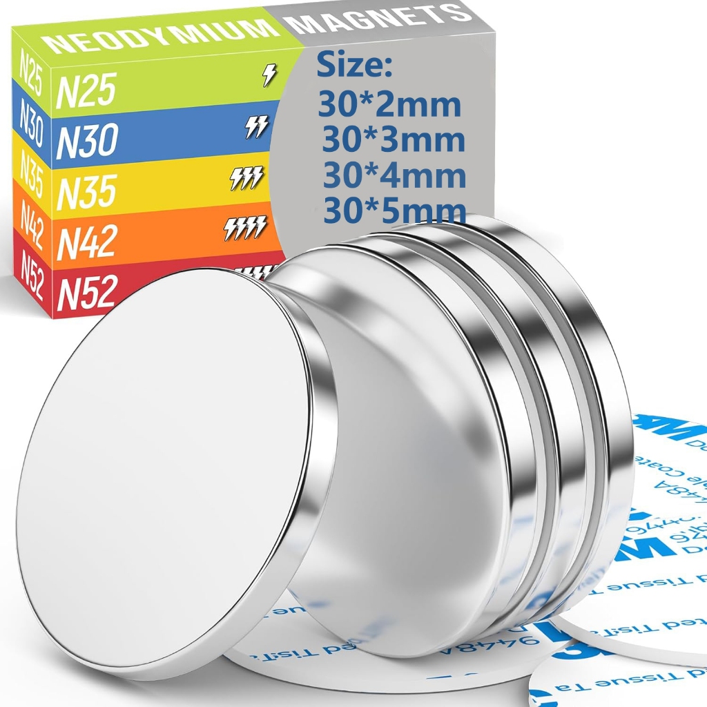 30mm Strong Neodymium Disc Magnets with Double-Sided Adhesive, Powerful ...