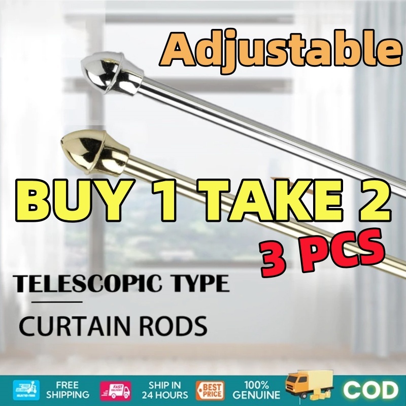 【Buy 1 Take 2=3Pcs】Curtain Rod Extendable Silver/Golden Metal Rod 70 ...