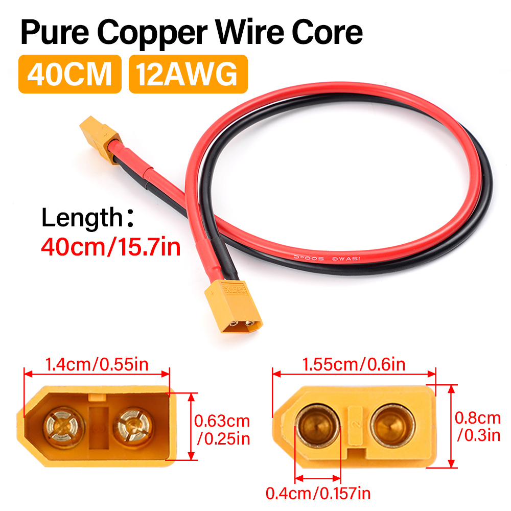 40/60CM 12AWG XT60 Female Plug To XT60 Male Plug Adapter Connector ...