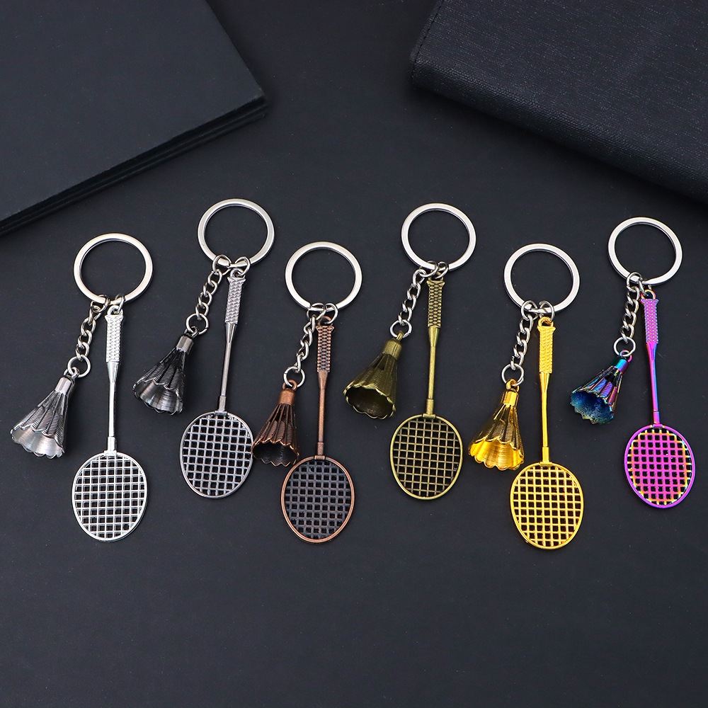 Creative Metal Badminton Racket Keychain Vintage Battledore Key Ring ...