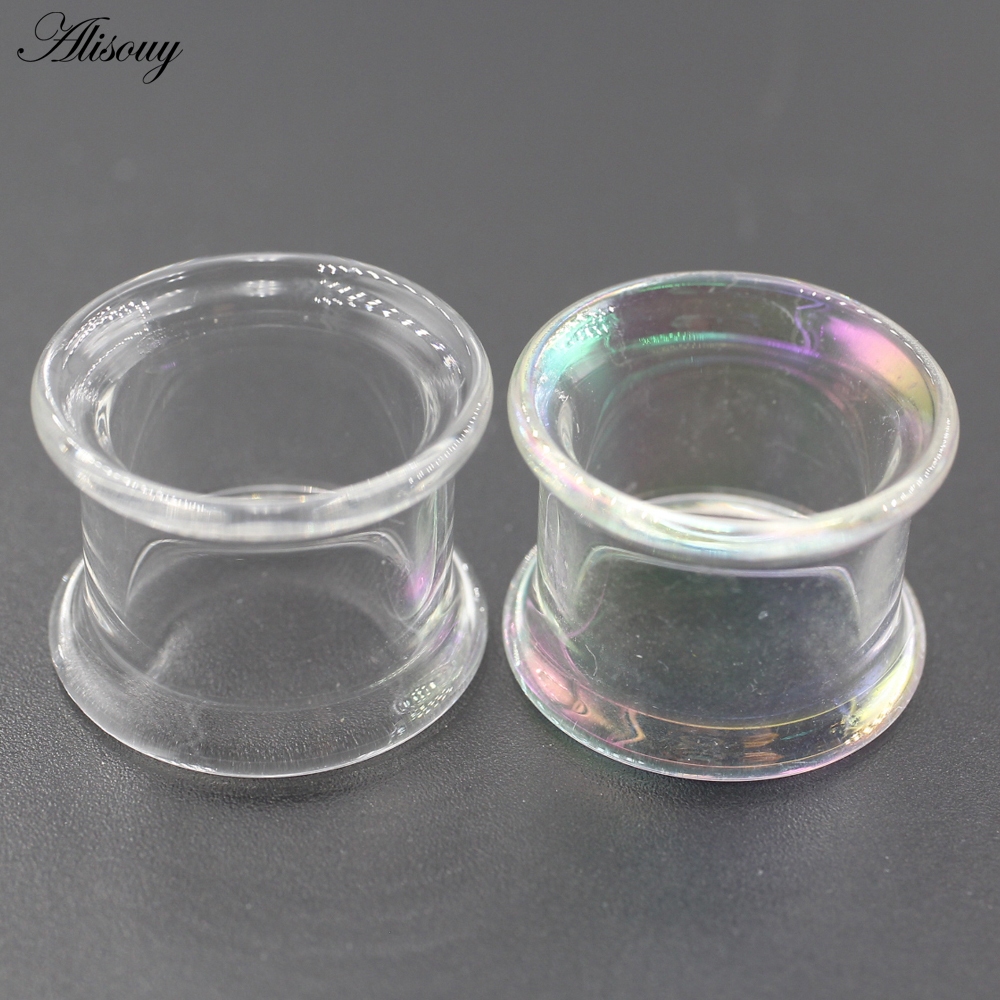 Alisouy 2 Pieces Transparent Glass Hollow Double Flared Ear Tunnel Plug ...