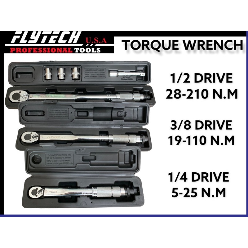 FLYTECH USA 1/2" 28-210nm / 3/8” 19-119nm / 1/4” 5-25nm DRIVE TORQUE ...