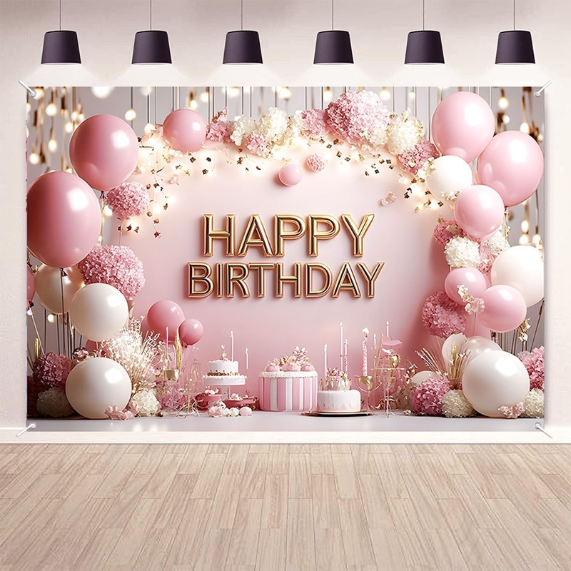 150*100cm Happy Birthday Backdrop for Kids Girl 3D Pink Balloon ...