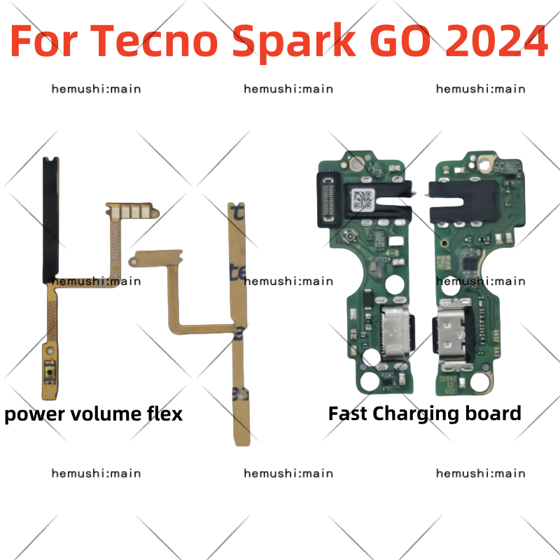 for Tecno Spark GO 2024 BG6 Power Volume Flex Button Switch USB Charger ...