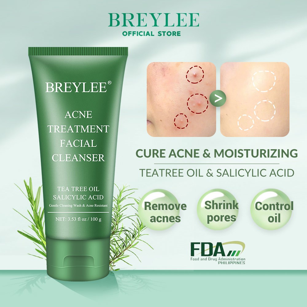 BREYLEE Facial Cleanser Acne Treatment Shrink Pore Face Cleansing Oil Control Skin Care Cleaner ...