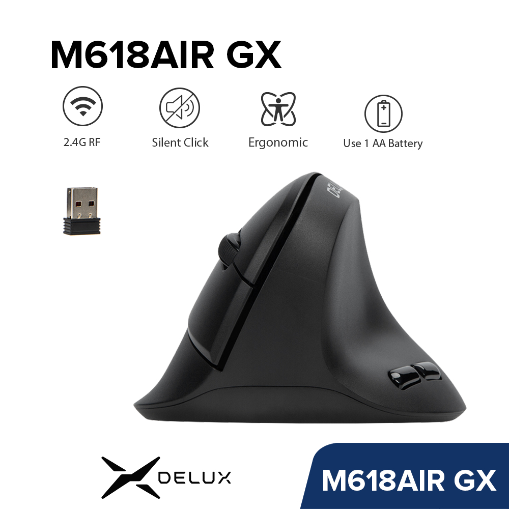 Delux M618AIR GX 2.4G Wireless Vertical Mouse Ergonomic MAX 2400 DPI 6 Buttons Silent Click For ...