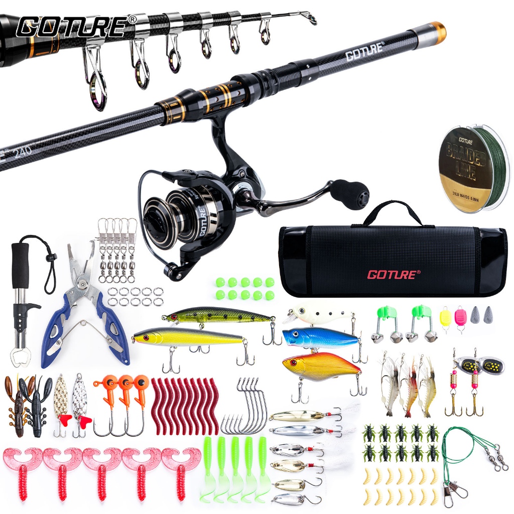GOTURE Fishing Full Set Portable Telesscopic Spinning Fishing Rod Reel ...