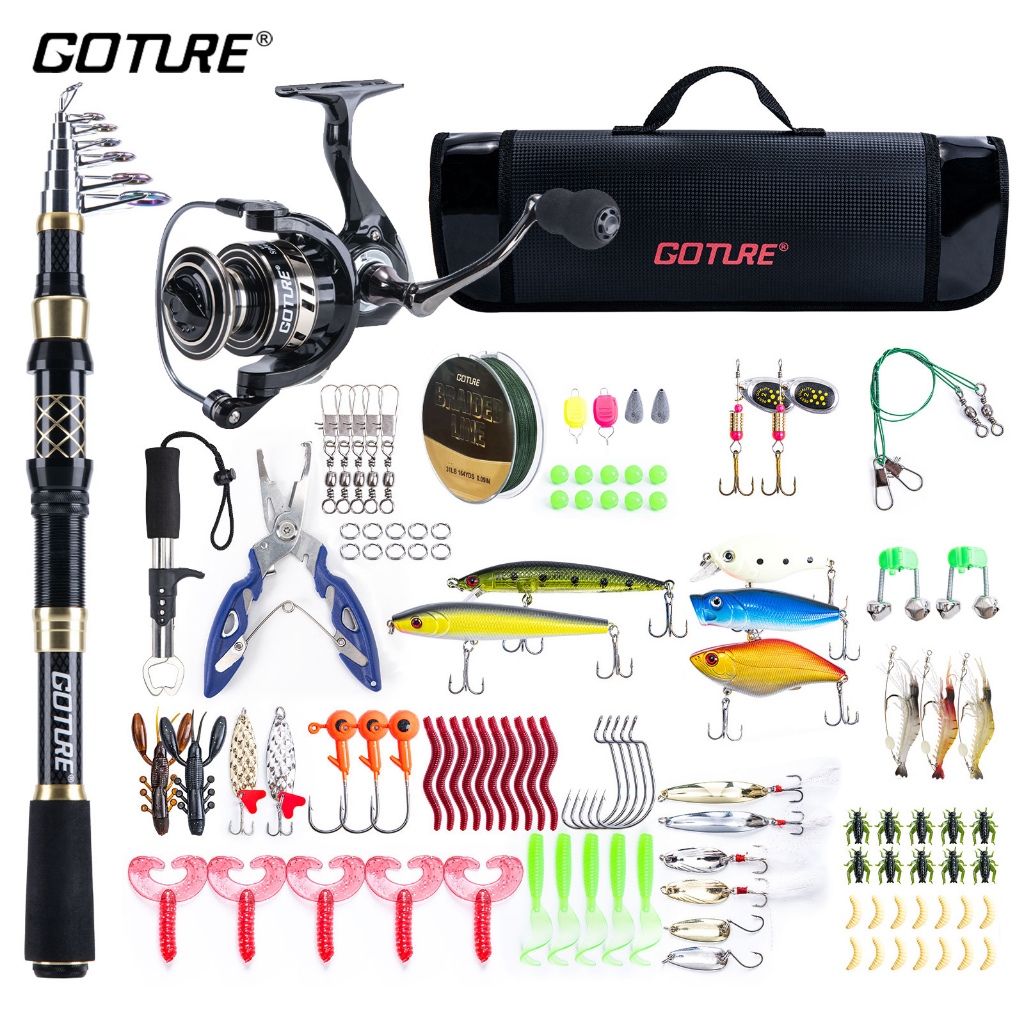 GOTURE Portable Fishing Full Set Telesscopic Spinning Fishing Rod Reel ...