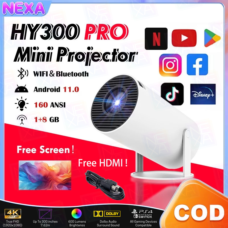 HY300 Pro Mini Projector For Phone 4K LCD Portable Projector Android Smart Bluetooth Wifi ...