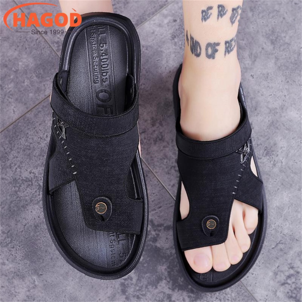 HAGOD One Finger Style Beach Sandals for Men Leather Slippers Tsinelas ...