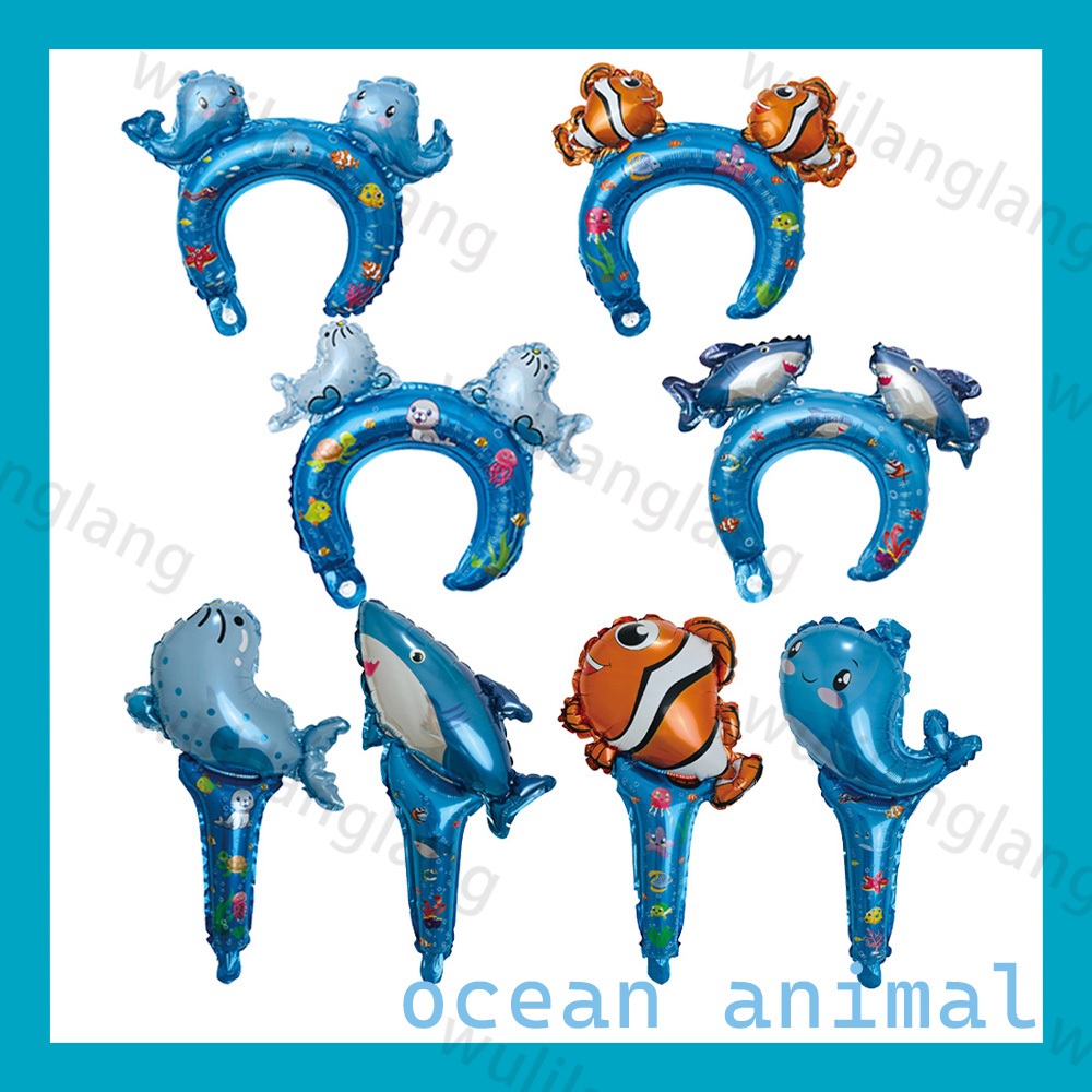 Ocean Animal Headbands/Hand Stick Balloons Cartoon Foil Balloons Ocean ...