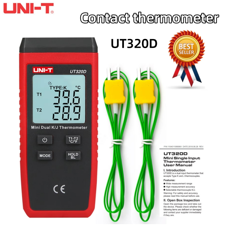 UNI-T UT320A UT320D Digital Thermometer Mini Dual Contact Thermocouple Type K J High Temperature ...