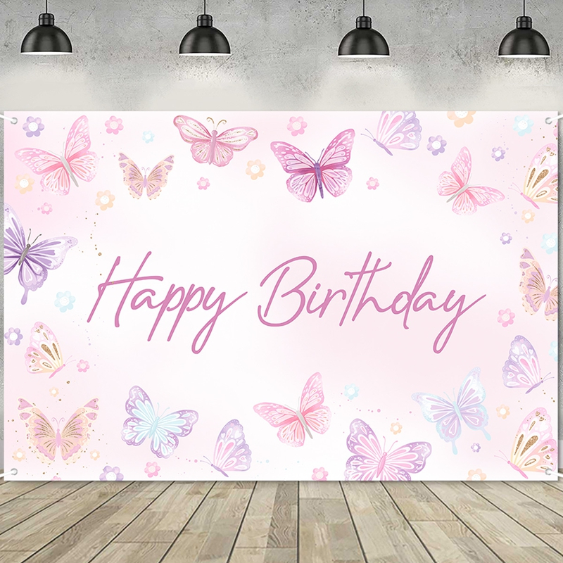 150*100Cm Butterfly Happy Birthday Banner Colorful Cute Butterfly ...