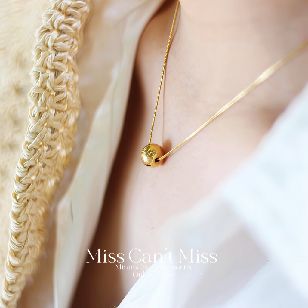 【Miss Can't Miss】X093 Non Tarnish Stainless Steel Lucky Golden Ball Necklace For Women Necklaces ...