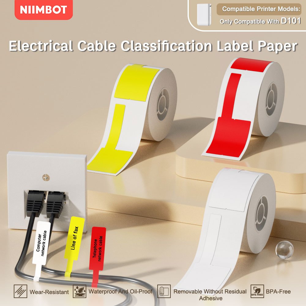 NIIMBOT D101 Cable Lable Paper Cord Sticker Paper Tag with Self ...
