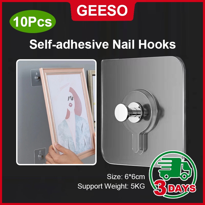 GEESO 10Pcs Strong Adhesive Hooks Picture Frame Holder Poster Photo ...