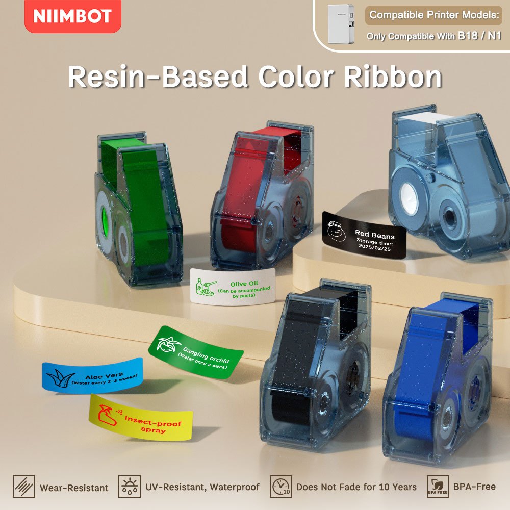 NIIMBOT B18 Compatible Labeling Ribbon, Replacement Refill Tapes for ...