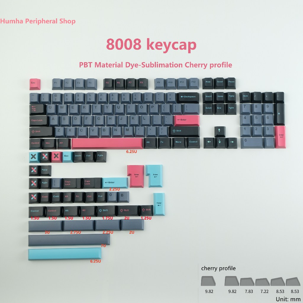Humha 8008 keycap PBT Material Dye-Sublimation Cherry profile Mechanical Keyboard keycap ...