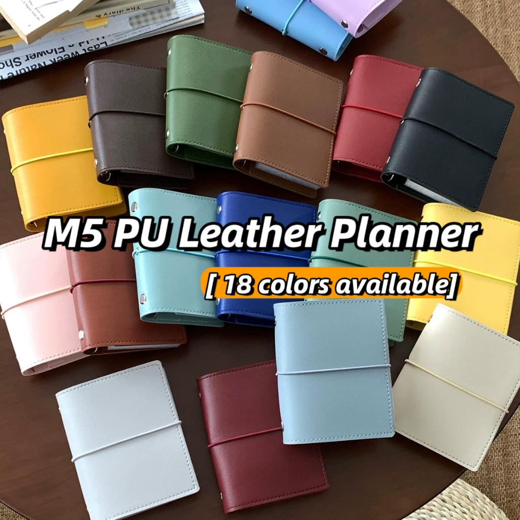 M5 Size 18 colors PU Leather 5 Rings Loose Leaf Notebook Cover Mini A8 ...