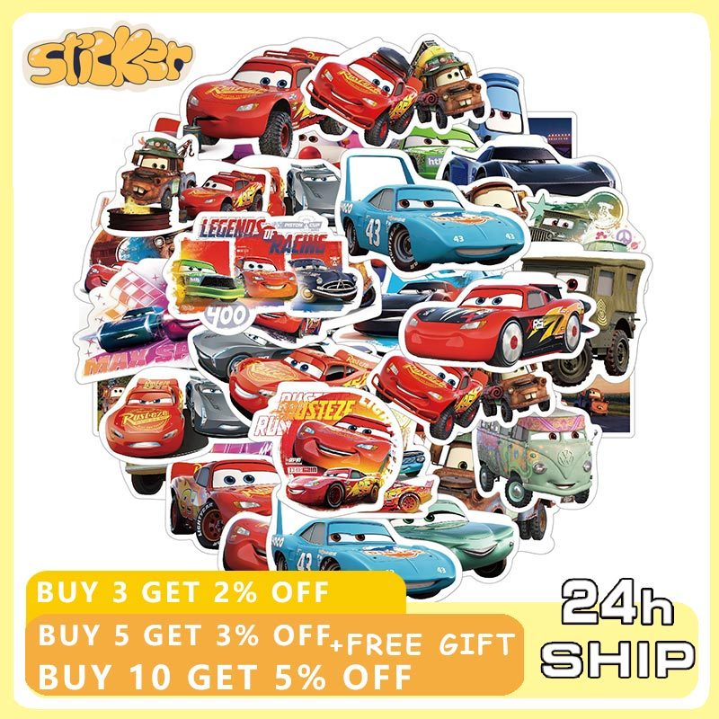 50PCS Disney Cartoon Cars Lightning McQueen Stickers Movie Anime Decal ...