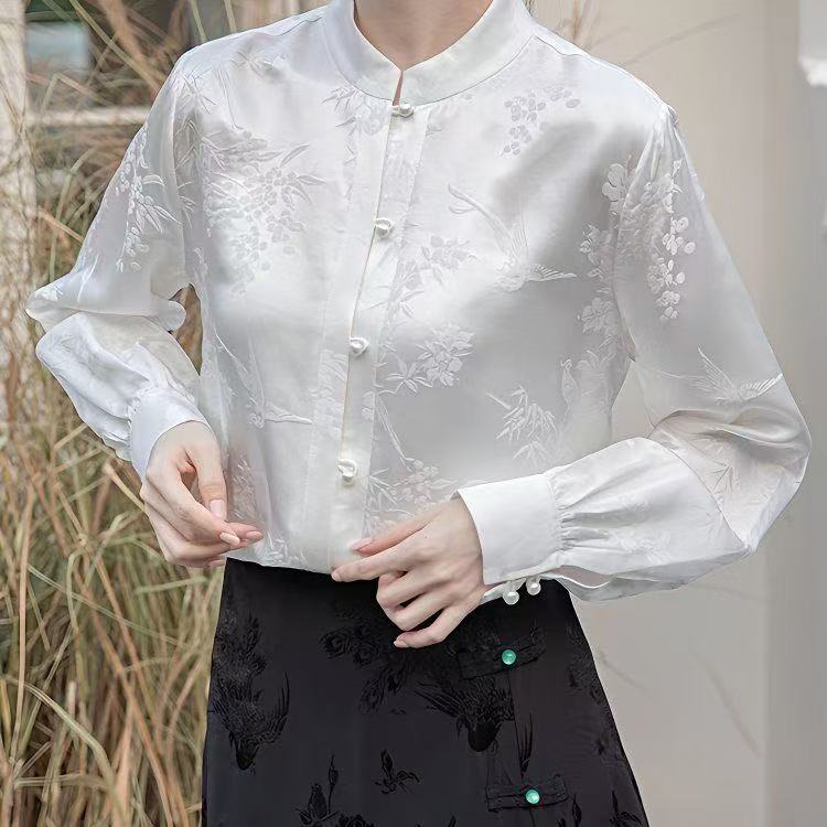 Chinese Style Women Ladies Loose Floral Print Long Sleeve Shirt Blouse ...