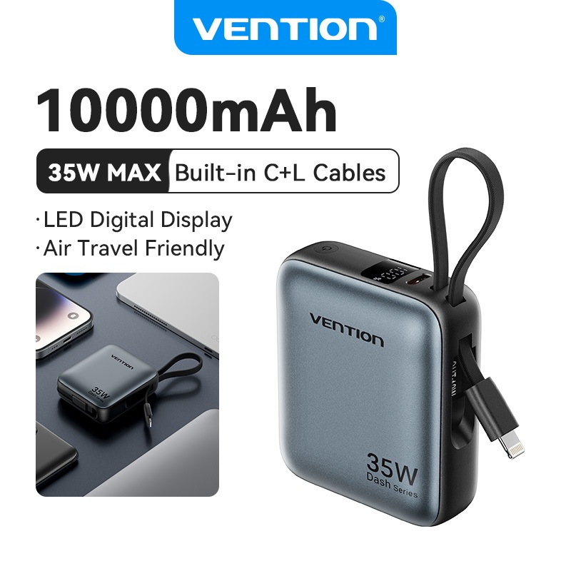 Vention 10000mAh Power Bank USB-C&Lightning- 35W PD Fast Charging Dual ...